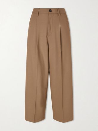 Maria McManus Pantalon Large Raccourci En Laine M&eacute;lang&eacute;e Pliss&eacute; - Marron