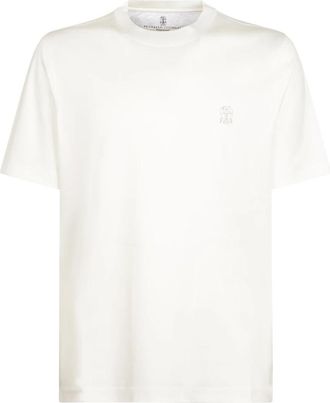 Brunello Cucinelli Homme, Tops, Blanc, Taille: L T-shirt ras du cou en jersey de coton