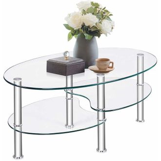Costway Costway - 3 Ebenen Glastisch, Couchtisch, Glas-Beistelltisch, Wohnzimmertisch, Sofatisch, Teetisch f&uuml;r Heim und B&uuml;ro, Kaffeetisch Transparent
