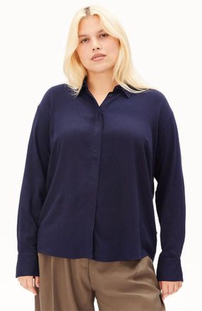 Armedangels Damen vegan Langarmbluse Larisaana Marineblau Get&ouml;nt