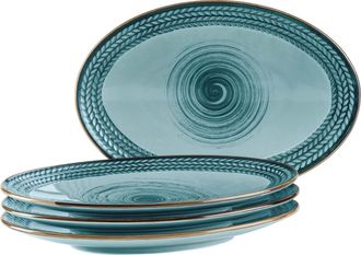 Mäser 935017 Serie Prospero Set aus 4 handbemalten Platten in Gastronomie-Qualität, ideal auch als Vorspeisenteller, moderner Vintage Stil, Porzellan, Blau