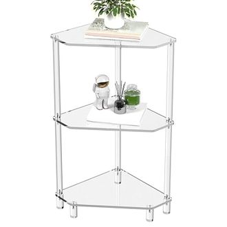 Generic Clear Tisch - Sleek 3 -Tier Acryl Eckregal f&uuml;r kleine R&auml;ume, minimalistisches B&uuml;cherregal Veranstalter | schmales Display Stand Heimtextilien, B&uuml;ro, W