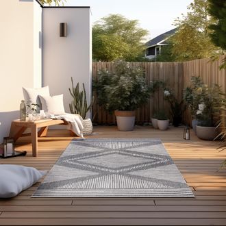 Elle Decoration In und Outdoor Teppich - Wendeteppich Wetterfest & Wasserfest - Modernes Rauten Muster Geometrisches Muster Outdoorteppich für Garten, Balk