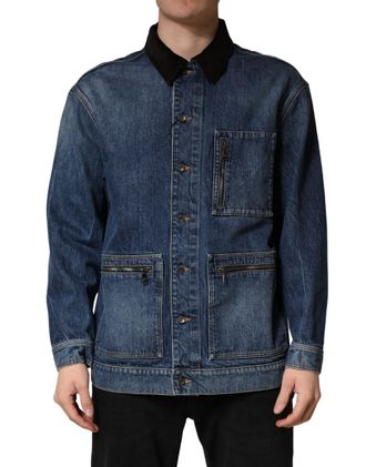 Dolce & Gabbana Black Blue Cotton Denim Blouson Men Jacket And Clothing