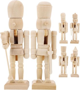 Cabilock 6 St&uuml;ck Teiliges DIY Holz Nussknacker Unbemalt Weihnachtliche Holzsoldaten Puppen Bastelset f&uuml;r Dekoration