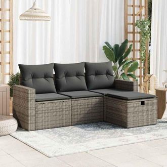 vidaXL 4-tlg. Garten-Sofagarnitur mit Kissen Grau Poly Rattan - Vidaxl