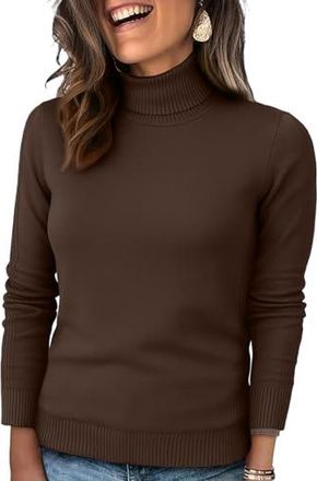 Generic Pull Femme Hiver Chaud col Montant Mode Ample Sweatshirts Couleur Unie Pull Femme Chic et El&eacute;gant D&eacute;contract&eacute; Manche Longue Jumper Tops Caf&eacute;