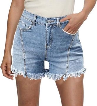 Generic Short Jean Femme D&eacute;contract&eacute; &agrave; Jambe Droite Shorts D&eacute;t&eacute; Vintage Respirant avec Poches Pantalon D&eacute;t&eacute; Court pour Le Travail, L&eacute;t&eacute;, Le Quotidien