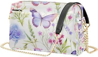 Mnsruu Sacs à bandoulière pour femme, motif papillon, fleurs printanières, sacs à main en cuir