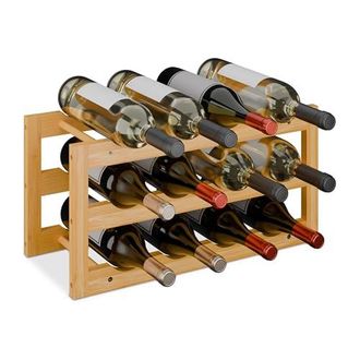 Relaxdays Casier à vin, Rangement pour 12 Bouteilles, étagère vin, HLP: 28 x 56 x 24 cm, Cave, Cuisine, Bambou, Nature