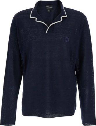 Giorgio Armani Homme, Tops, Bleu, Taille: M Polo en maille m&eacute;lange lin et soie
