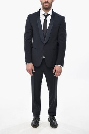 Corneliani CODE Dreiteiliger Schurwollanzug mit Schalkragen in Satin Corneliani
