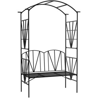 OUTSUNNY Arche de jardin avec banc 2 places dim. 115L x 54l x 203H cm m&eacute;tal thermolaqu&eacute; noir