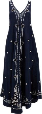 P.A.R.O.S.H. P.a.r.o.s.h., Femme, Robes, Bleu, Taille: 42 FR Robe Longue Brod&eacute;e en Lin