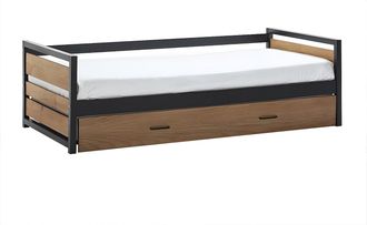Vente-Unique Ausziehbett - 2 x 90 x 190 cm - MDF, Kiefernholz & Metall - Nussbaumfarben & Anthrazit - Boston