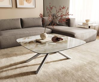 DELIFE Couchtisch Edge Boot 90x90 cm Keramik Minas Melange Sarity Edelstahl geb&uuml;rstet, Couchtische