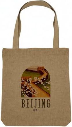 Fabulous Sac Shopping Tote Bag Aspect Lin - Beijing China Illustration Mur de Chine Pekin Monument Voyage - Sac de Courses Toile Epaisse 360g Beige Naturel Cab