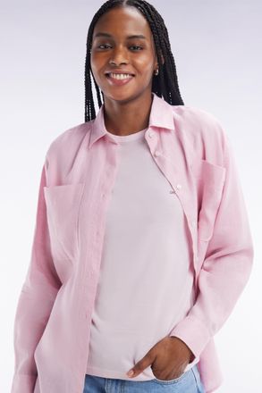 Eden Park T-shirt Uni Rose P&acirc;le En Lyocell Et Coton Coupe Droite