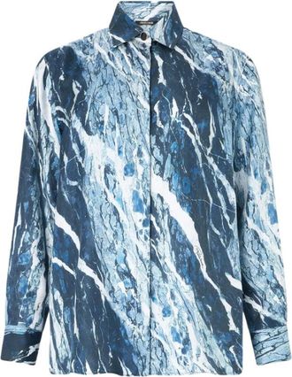 Roberto Cavalli Femme, Blouses et Chemises, Bleu, Taille: 38 FR Marble-Print Shirt