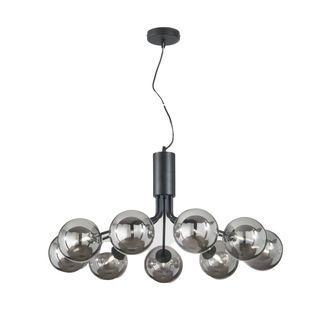 Luce-Ambiente-Design Black Metal Honey Suspension with Nine Smoked Glass Diffusers