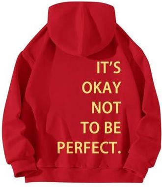 Generic Pull de No&euml;l 98 Fermeture &eacute;clair dans le dos, cest OK, pas PARFAIT &Agrave; &Ecirc;TRE PARFAIT Sweat &agrave; Capuche Imprim&eacute; Pull Femme Noir, rouge, XXL