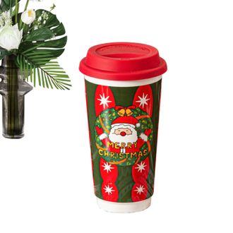 Generico Weihnachtsbecher mit Deckel: Weihnachtsbecher aus Keramik, 580 ml, Reisebecher, Becher f&uuml;r kalte und hei&szlig;e Getr&auml;nke, doppelwandig, elegante Geschenkop