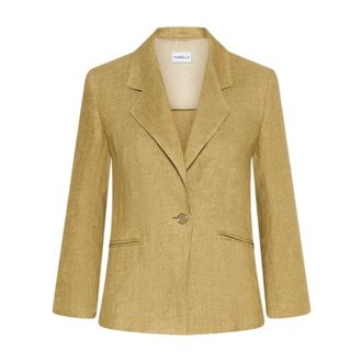Marella Femme, Vestes, Beige, Taille: 44 FR Blazer ajust&eacute; en lin d&eacute;lav&eacute;
