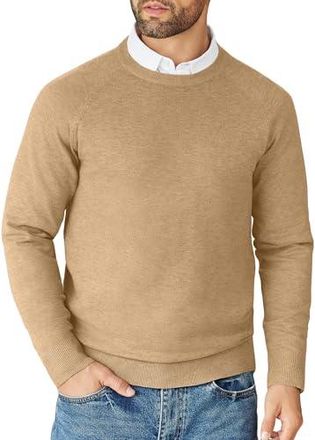 Coofandy Pull en tricot à manches longues pour homme avec col rond en maille fine - Pull daffaires tricoté - Sweatshirt décontracté pour homme, beige, S