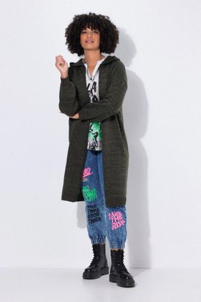 Angel Of Style Strickjacke Long-Strickjacke R&uuml;cken-Schriftzug offene Form