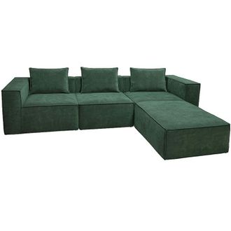 Hhg Canap&eacute; en L HHG-399, canap&eacute; lounge avec ottomane, modulable &agrave; droite/gauche, tissu/textile 63x270x190cm, vert