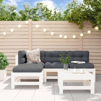 vidaXL 5-tlg. Garten-Lounge-Set,Gartenm&ouml;bel-Set Wei&szlig; Massivholz Kiefer Vidaxl 254228