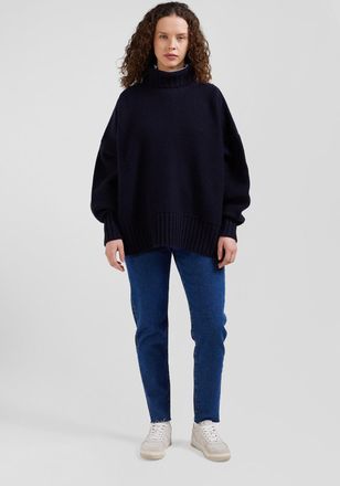 Eden Park Pull Col Roul&eacute; En Laine M&eacute;lang&eacute;e Bleu Marine Coupe Oversized