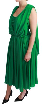 Dolce & Gabbana Womens Silk Green Sleeveless Pleated Maxi Dress