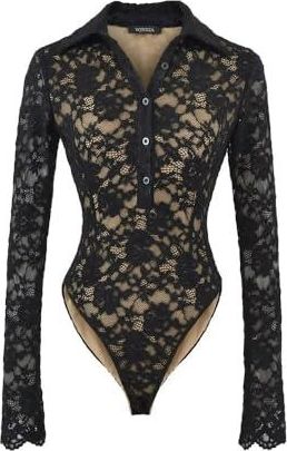 Generic YUJIEBB Body &eacute;l&eacute;gant &agrave; manches longues en dentelle noire pour femme, 1555 Noir, L