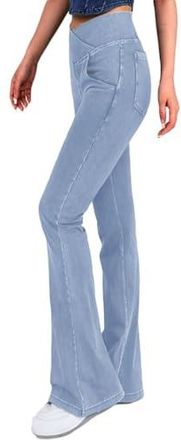 Onsoyours Jeggings Jean Femme Leggings Taille Haute Flared Bootcut Jeans Ceinture Elastiquée Slim Denim Jeggings Extensible Pantalon de Sport A Bleu Clair XXL