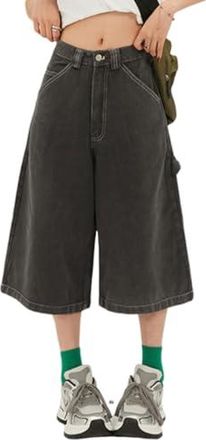 ORANDESIGNE Shorts en Denim Femme Taille Haute Été Harajuku Jean Bermuda Y2k Baggy Biker Shorts Style Coréen Filles Preppy Streetwear P Gris Foncé XS