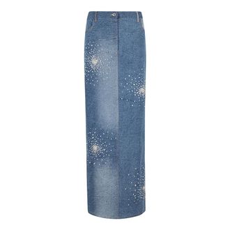 Des_Phemmes Bestickter Denim Midi Rock - - Skirts - Damen - Blau - S
