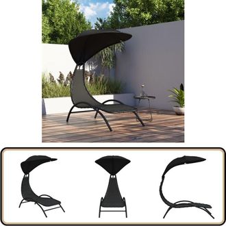vidaXL Vidaxl - Sonnenliege mit Dach Schwarz 167x80x195 cm Stoff und Stahl - Sonnenliege - Gartenliege - Liege - Outdoor Möbel - Pool Accessoire