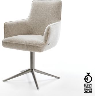 DELIFE Drehstuhl Heira-Flex mit Armlehnen Webstoff Soft Beige Fu&szlig;kreuz Graphit 360&deg; drehbar Wippfunktion Taschenfederkern, Esszimmerst&uuml;hle