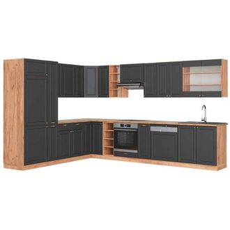 Vicco K&uuml;chenschr&auml;nke Fame-Line, Anthrazit Landhaus/Goldkraft Eiche, 347 x 257 cm, ap Eiche