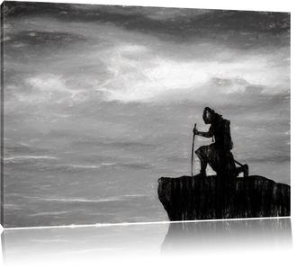 Pixxprint Samurai auf der Spitze des Berges, Größe: 120x80cm, Leinwandbild, fertig gespannt, Wandbild, Dekoration, Kunstdruck, kein Poster