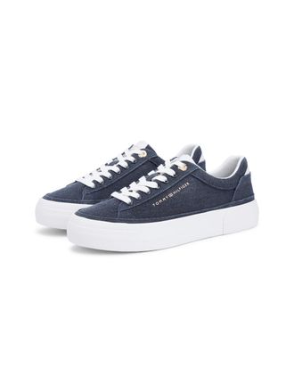 Tommy Hilfiger Plateausneaker TOMMY HILFIGER TH FOXING PLATFORM WASHED CANVAS, Damen, Gr. 38, dunkelblau, Textil, unifarben mit Farbeinsatz, Schuhe Plateausneaker, F