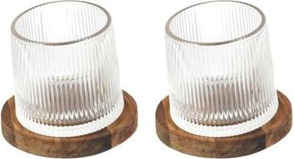 COOK CONCEPT KA0390, Duo of transparent Glass Whiskey Glasses with Acacia Support, ideal for Cocktails and aperitifs, Capacity 16cl, elegant Design, Size 16cl, tra