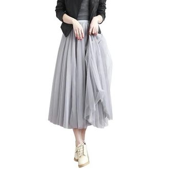 Generic Jupe de ski de fond unie en maille superpos&eacute;e - Jupe bouffante - Bustier pour femme - Longue pour femme, gris, taille unique