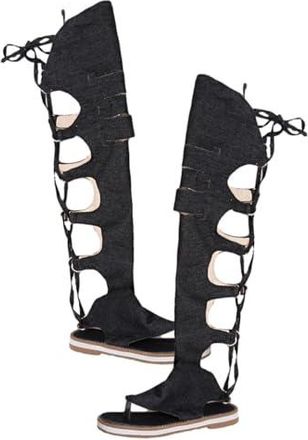 BESTONZON Garneck Sandales Femme Plates Roman Style &Eacute;t&eacute; Confortables et L&eacute;g&egrave;res Hautes Ajour&eacute;es Chic pour Quotidien et Vacances Noir