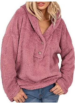 Generic 2026 Nouveau sweat-shirt &agrave; capuche de couleur unie pour femme d&eacute;contract&eacute; pull &eacute;pais pull chaud &agrave; manches longues chemisier haut, rose, XXL