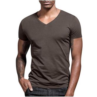 Generic T-shirt d&eacute;contract&eacute; &agrave; col en V pour homme - Uni - L&eacute;ger - Confortable - Classique - Extensible - Respirant - &Agrave; manches courtes - Pour l&eacute;t&eacute; et la gym, 