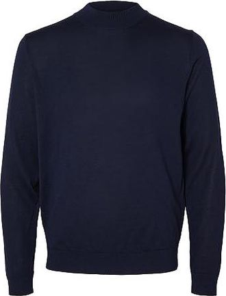 Selected SELETED HOMME Slhtown Merino Coolmax Knit Mock B Noos Sweater, Bleu Marine/détails : chiné