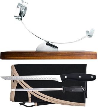 Nerthus Kitchenware Schinkenhalter Schwenkkopf + Schinkenabdeckung Schwarz + Handschärfer + Schinkenmesser