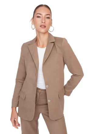 Trendyol Trendyol Womens Damen Regular Zweireihig Plain Webstoff Blazer Coat, Khaki, 36